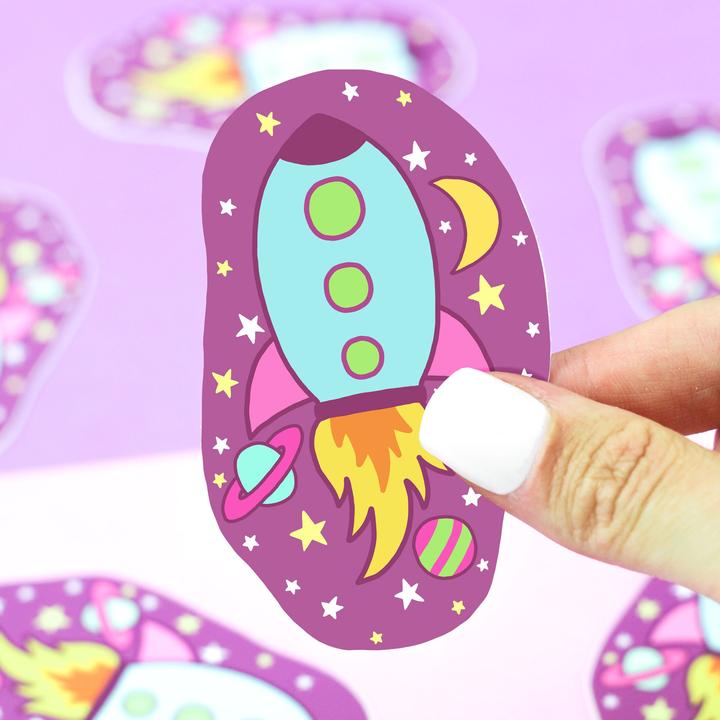 Retro Rocket Spaceship Vinyl Sticker — Marrygrams